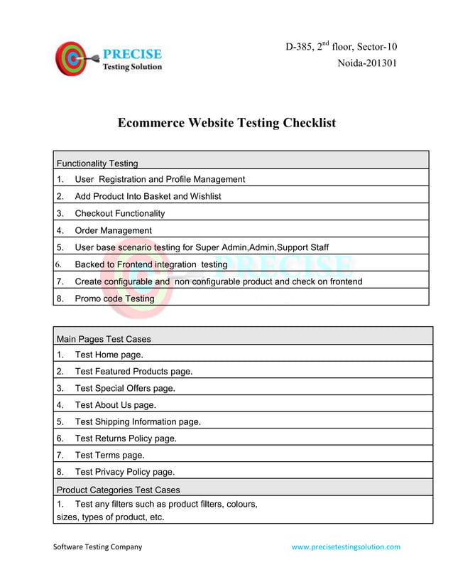 Ecommerce Website Testing Checklist | PDF