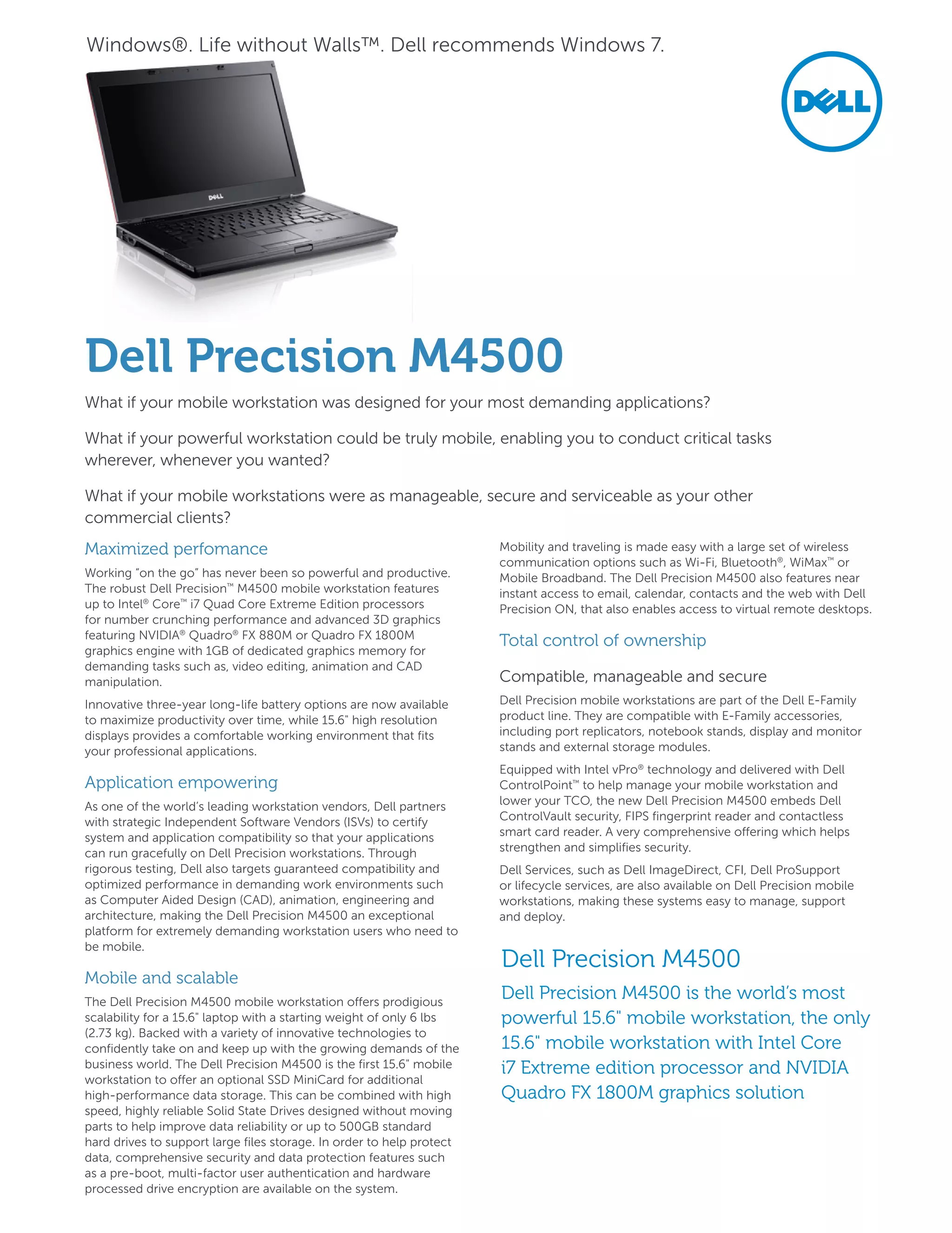 Precision m4500-specsheet | PDF