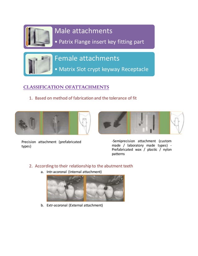 Precision attachments | DOCX | Dental Health | Diseases and Conditions