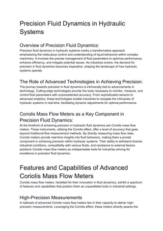 Precision Fluid Dynamics_ Advanced Coriolis Mass Flow Meter for Hydraulic Oil Monitoring | PDF