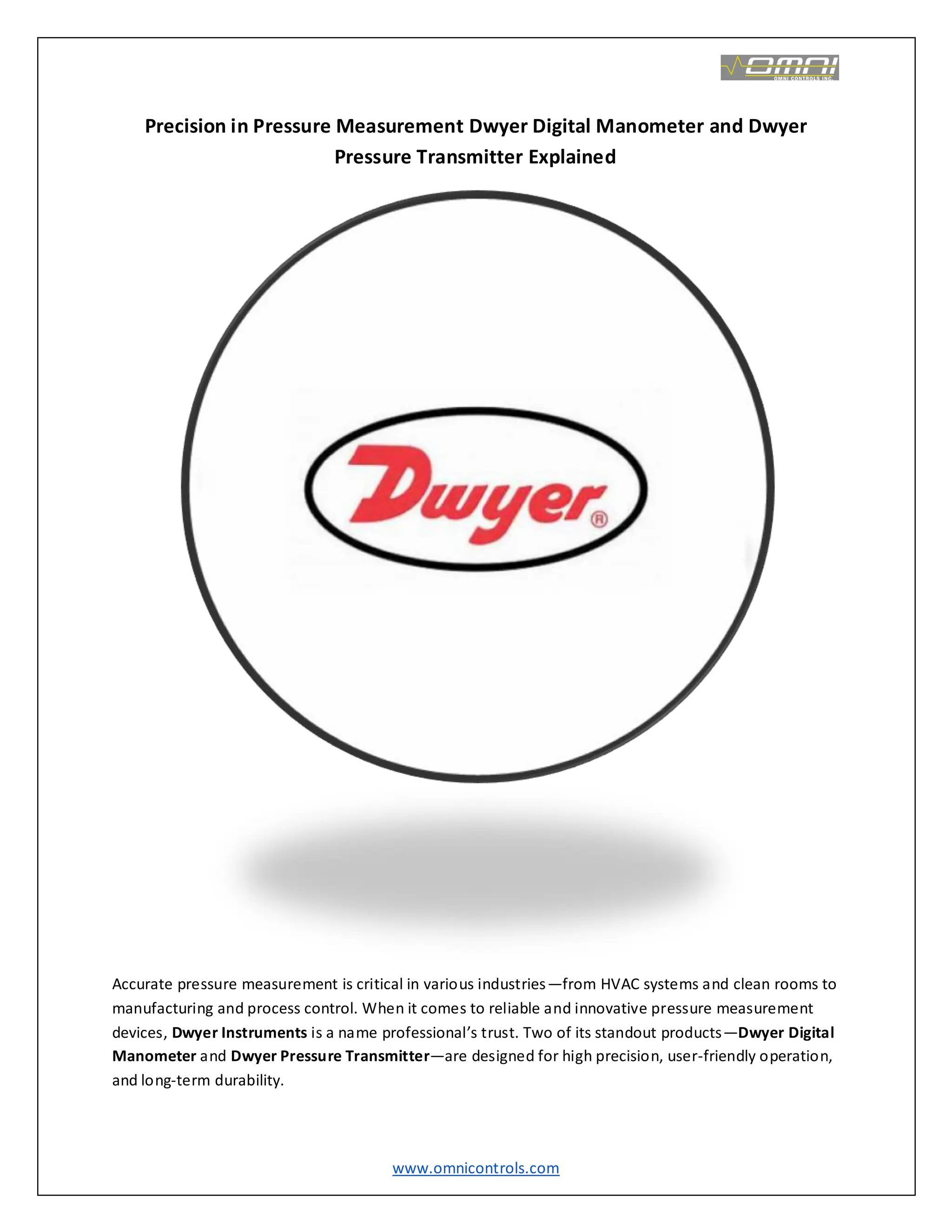 Precision in Pressure Measurement Dwyer Digital Manometer and Dwyer ...