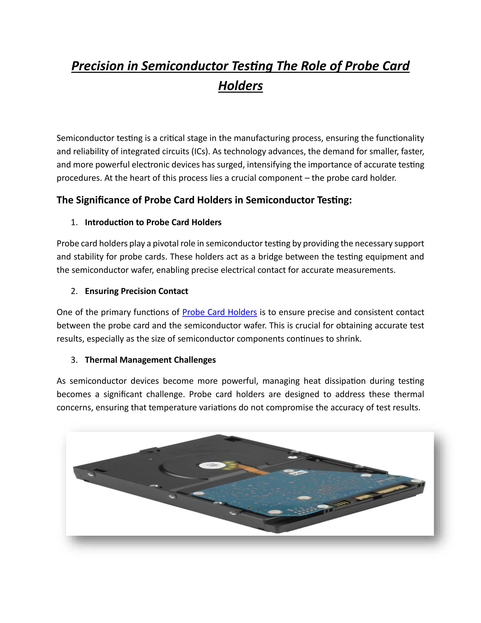 Precision in Semiconductor Testing The Role of Probe Card Holders | PDF
