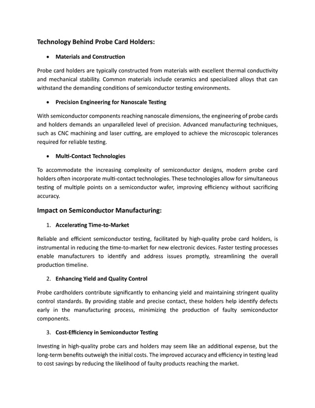 Precision in Semiconductor Testing The Role of Probe Card Holders | PDF