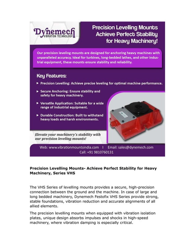 Precision Levelling Mounts- Achieve Perfect Stability for Heavy Machinery, Series VHS | PDF