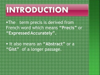 precis writing. | PPT