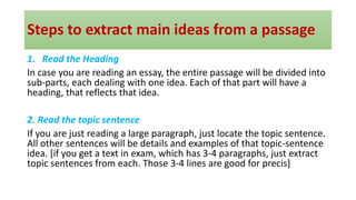Precis writing: A pictorial guide through multiple passages | PPT