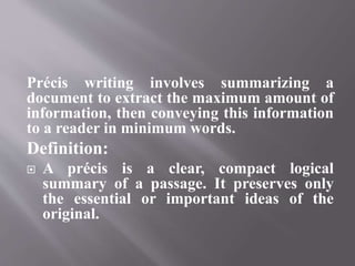 Expository writing PRECIS WRITING LECTURE 6 .pptx