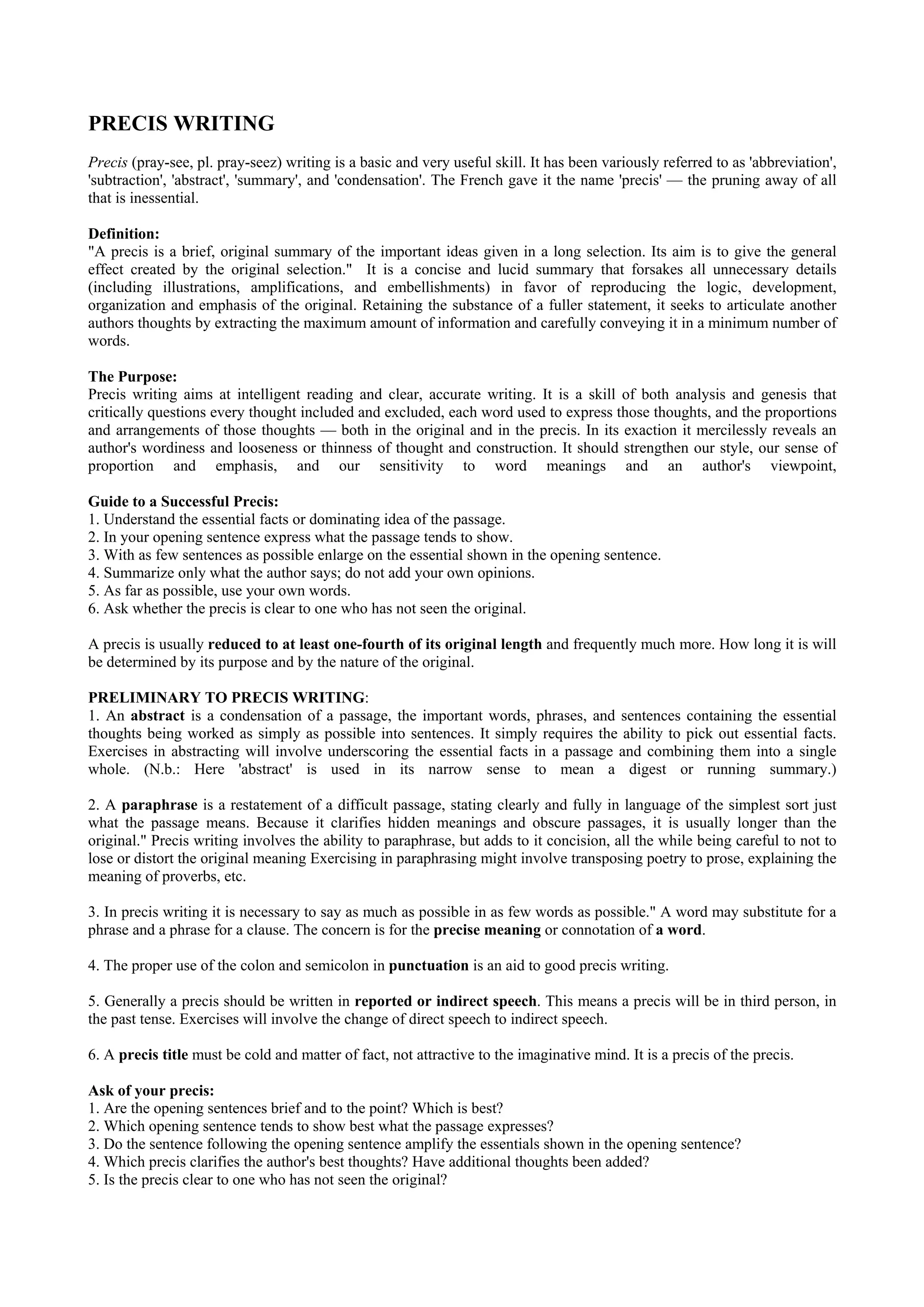 Precis Writing Fundamentals | PDF