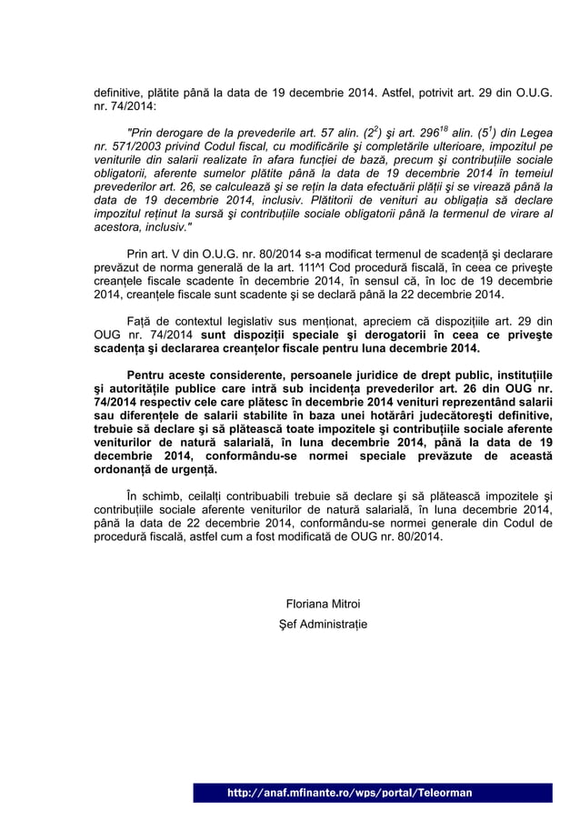 Precizari obligatii fiscale decembrie | PDF