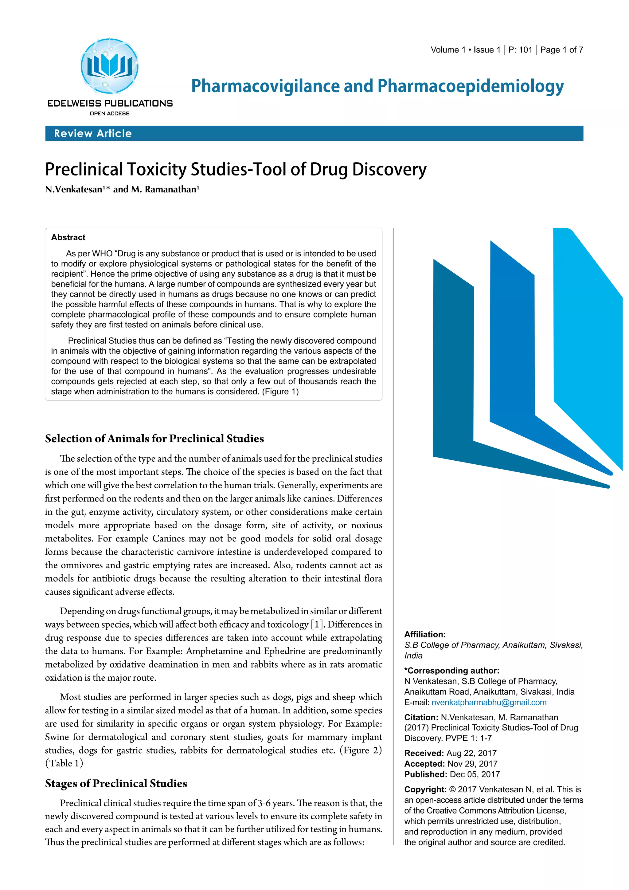 Preclinical Toxicity Studies-Tool of Drug Discovery | PDF