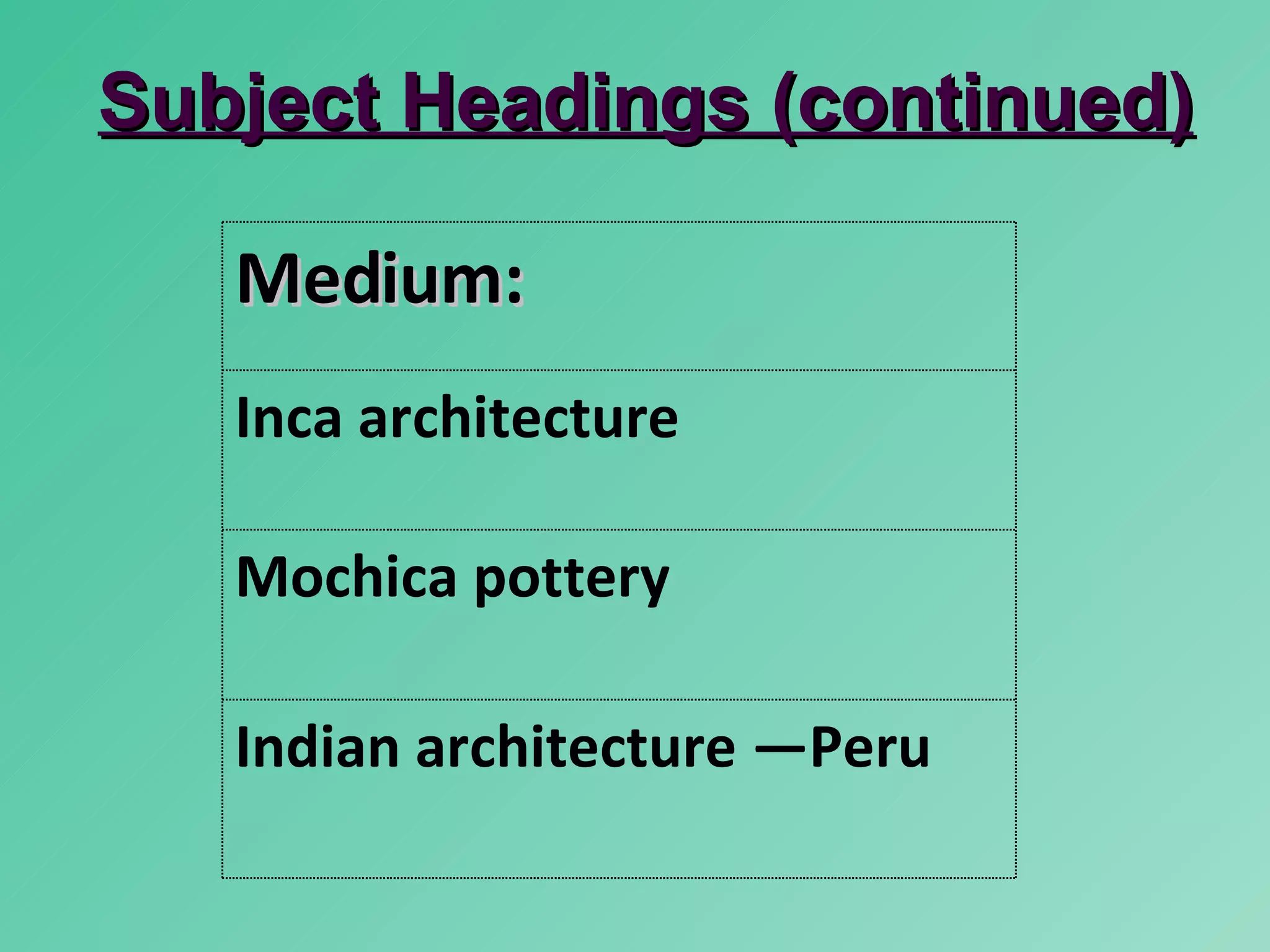 Library Instruction for Pre-Columbian Art & Architecture of Peru | PPT