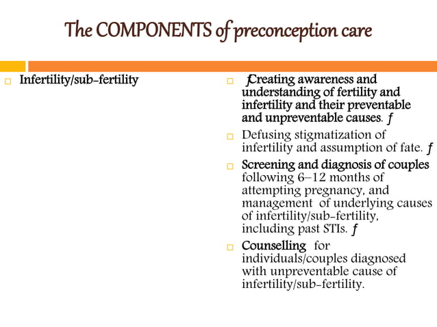 Pre conception care | PPTX | Pregnancy | Reproductive Health