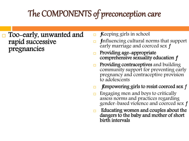 Pre conception care | PPTX | Pregnancy | Reproductive Health