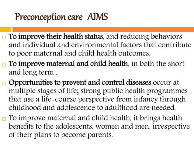 Pre conception care | PPTX | Pregnancy | Reproductive Health