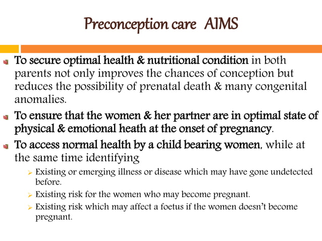Pre conception care | PPTX | Pregnancy | Reproductive Health