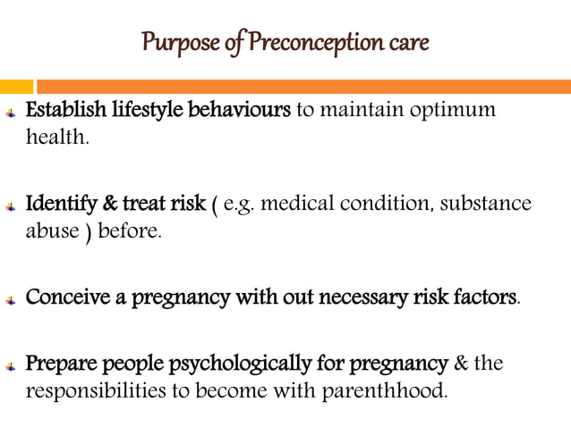 Pre conception care | PPTX | Pregnancy | Reproductive Health