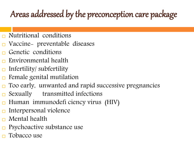 Pre conception care | PPTX | Pregnancy | Reproductive Health