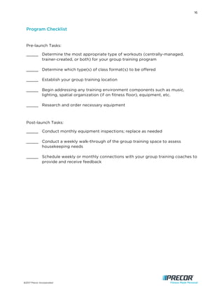 Precor Group Training Business Manual | PDF
