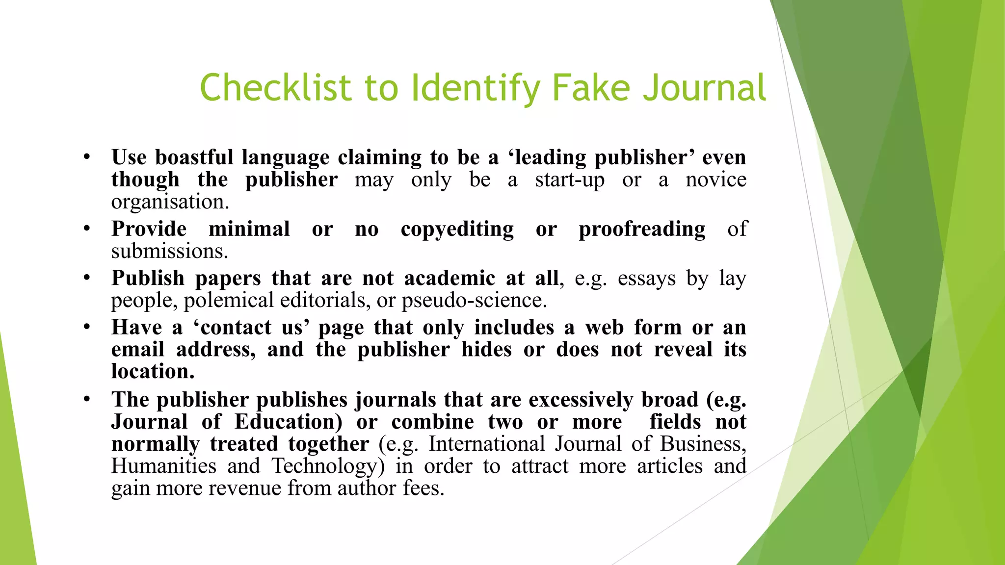 Predatory Publications and Software Tools for Identification | PPTX
