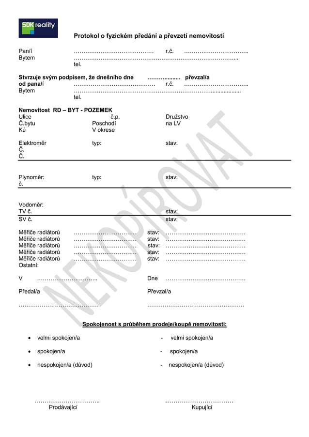 Předávací protokol nemovitosti | PDF