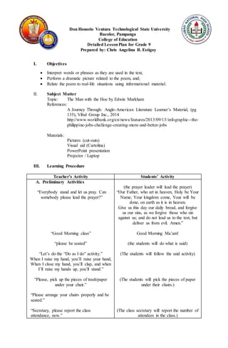 Lesson Plan for Grade 9 | DOCX