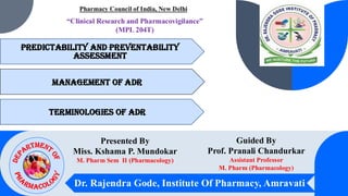 Predictabilty and Preventability Assessment, Management of ADR ...