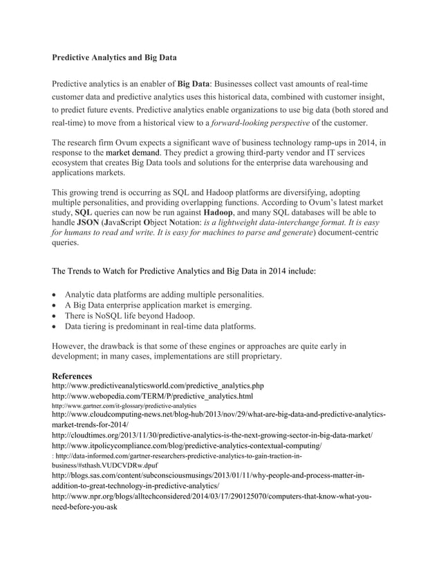 Predictive Analytics, Contextual Computing, and Big Data | DOCX