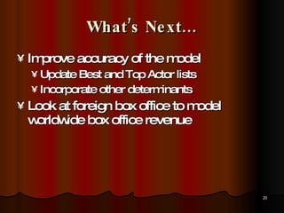 Predicting Box Office Revenues | PPT