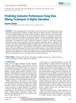 Predicting instructor performance using data mining techniques in higher education | PDF ...