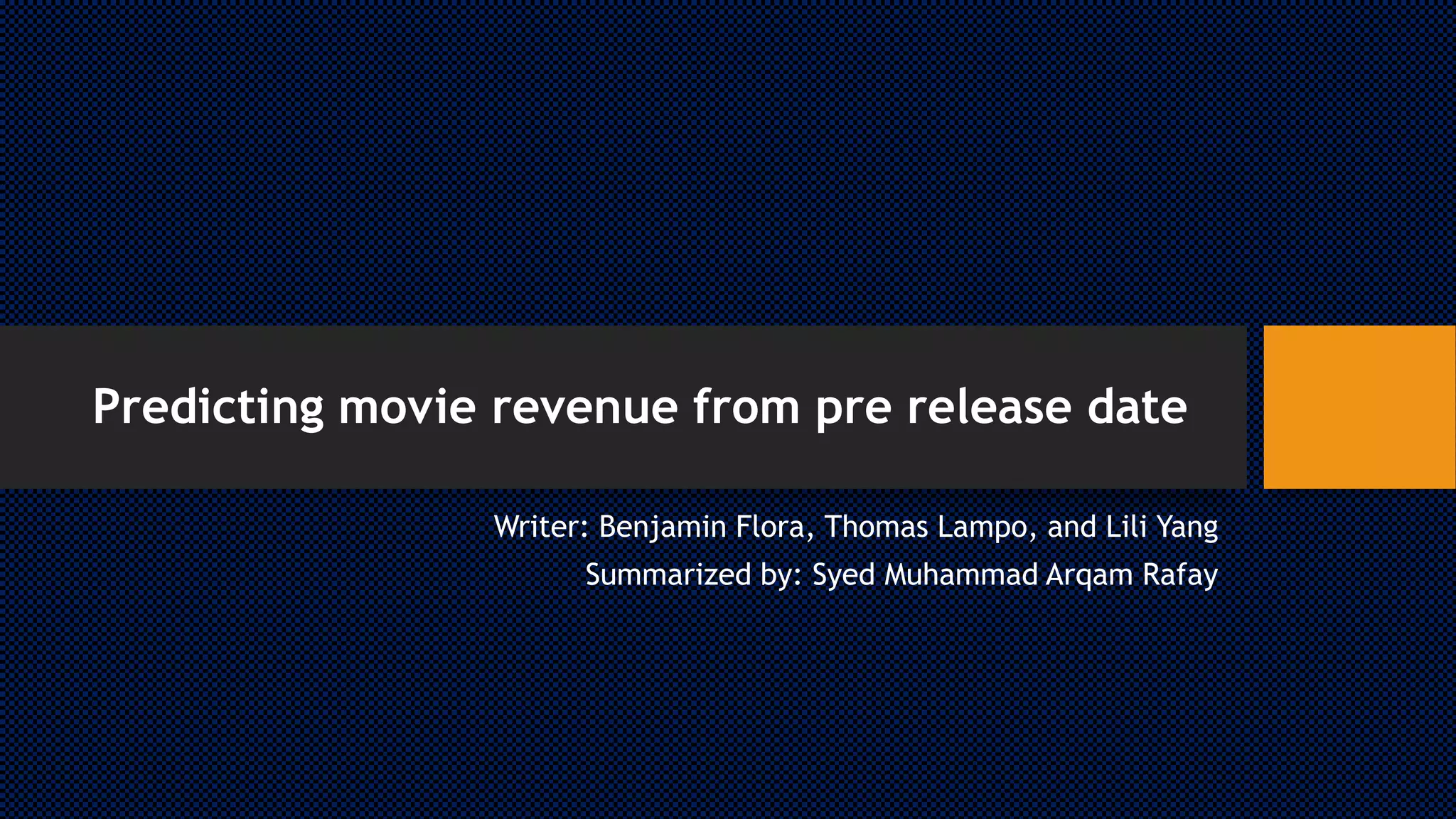 Predicting movie revenue from pre release date | PPT