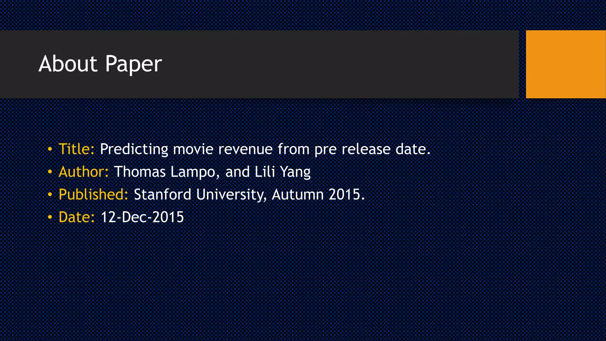 Predicting movie revenue from pre release date | PPT