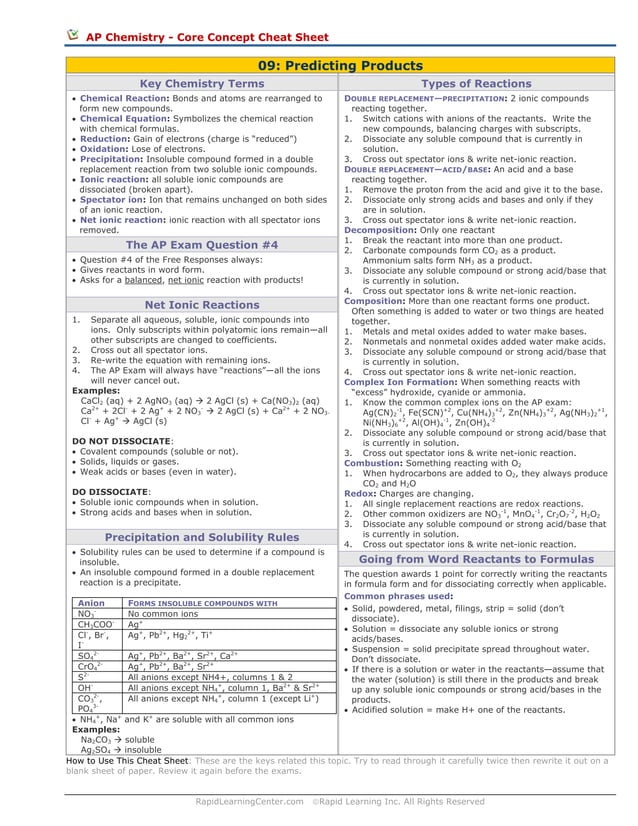 Predicting products cheat sheet | PDF | Chemistry | Science