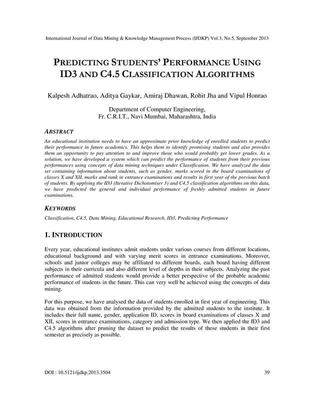 Predicting students' performance using id3 and c4.5 classification ... Predicting students' performance using id3 and c4.5 classification ...