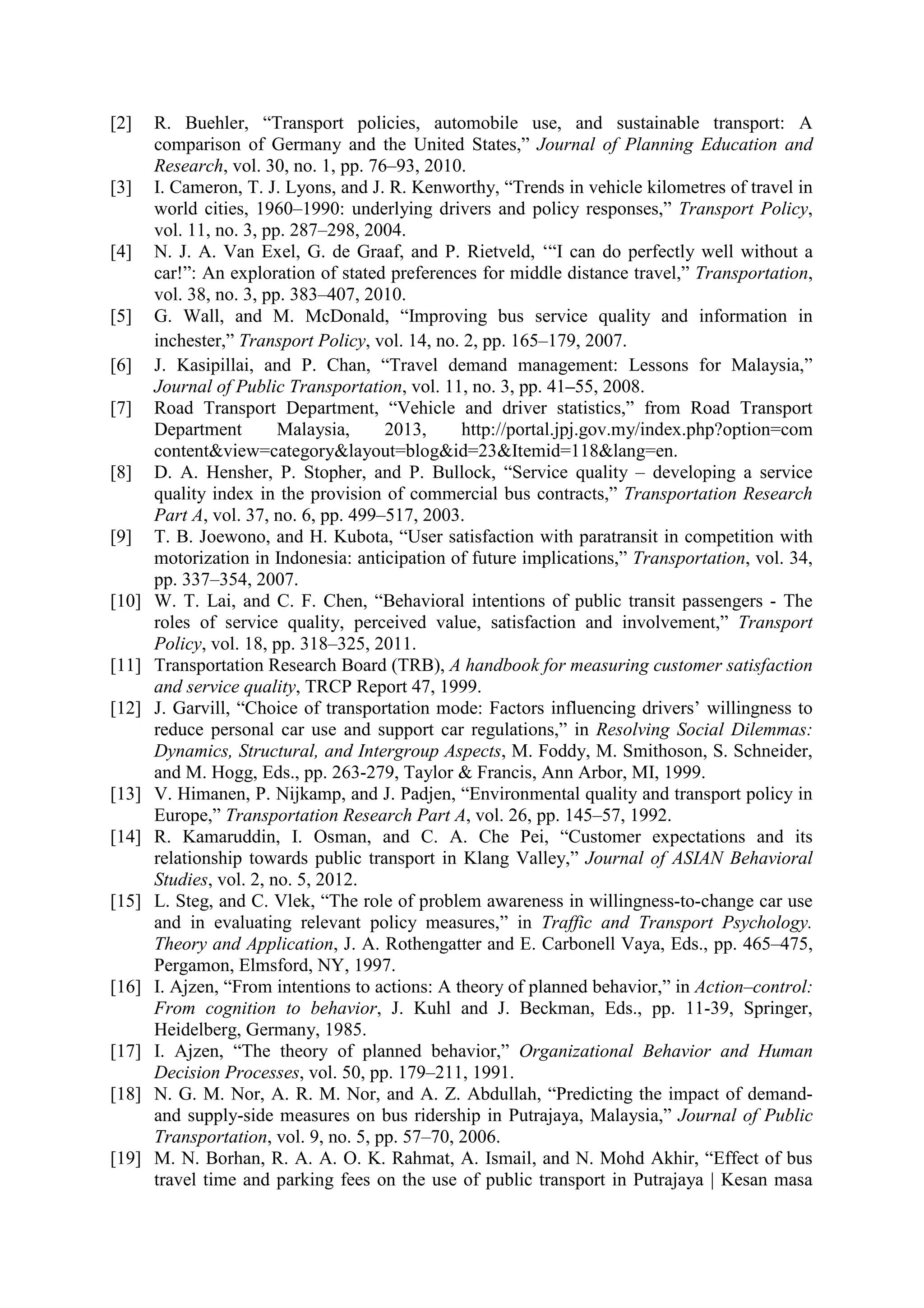 Predicting the use of public transportation: A case study from Putrajaya, Malaysia | PDF ...
