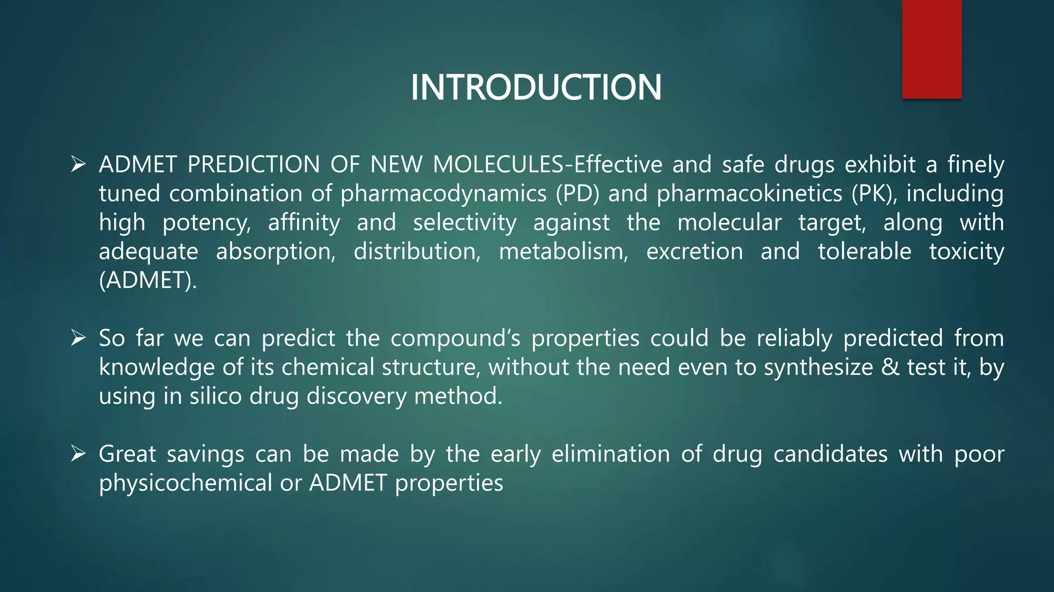 PREDICTION AND ANALYSIS OF ADMET PROPERTIES OF NEW.pptx