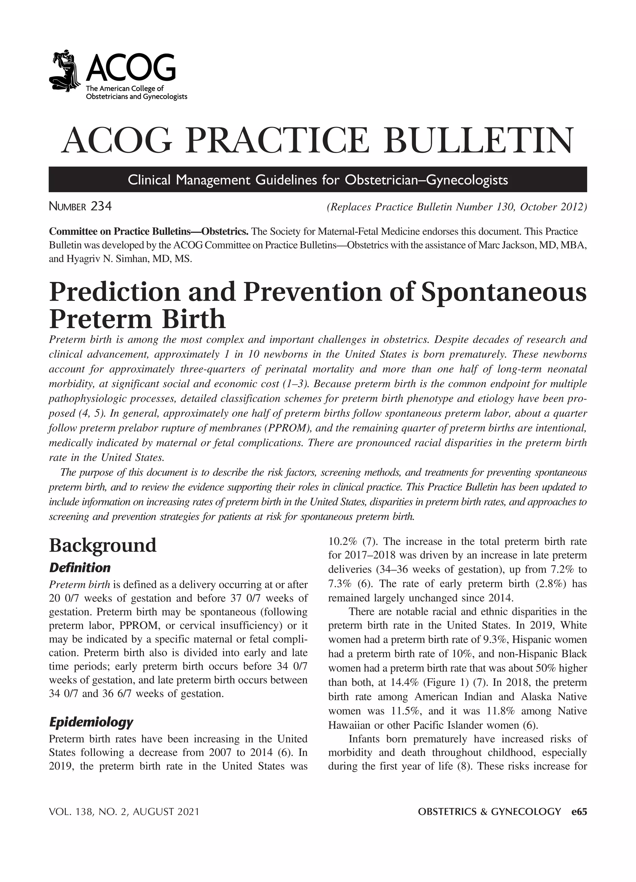 Prediction and prevention of spontaneous preterm birth 2021 [votason ...