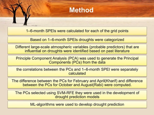 Prediction droughts using machine learning algorithm | PPTX | Agriculture | Industries