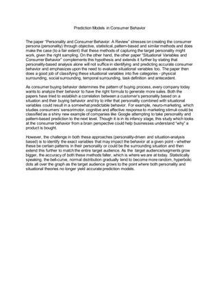 Prediction models in consumer behavior | DOCX