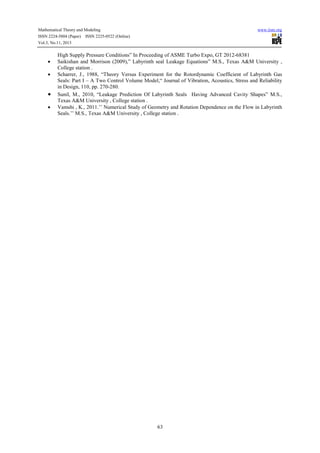 Prediction of carry over coefficient for fluid flow through teeth on rotor labyrinth seals using ...