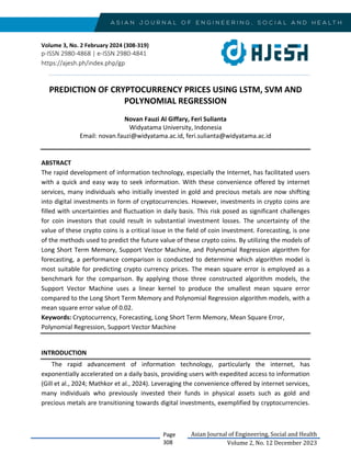 Prediction Of Cryptocurrency Prices Using Lstm, Svm And Polynomial Regression.pdf