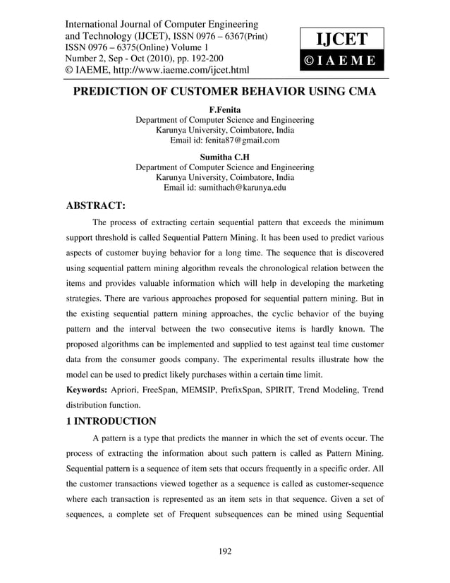 Prediction Of Customer Behavior Using Cma Pdf