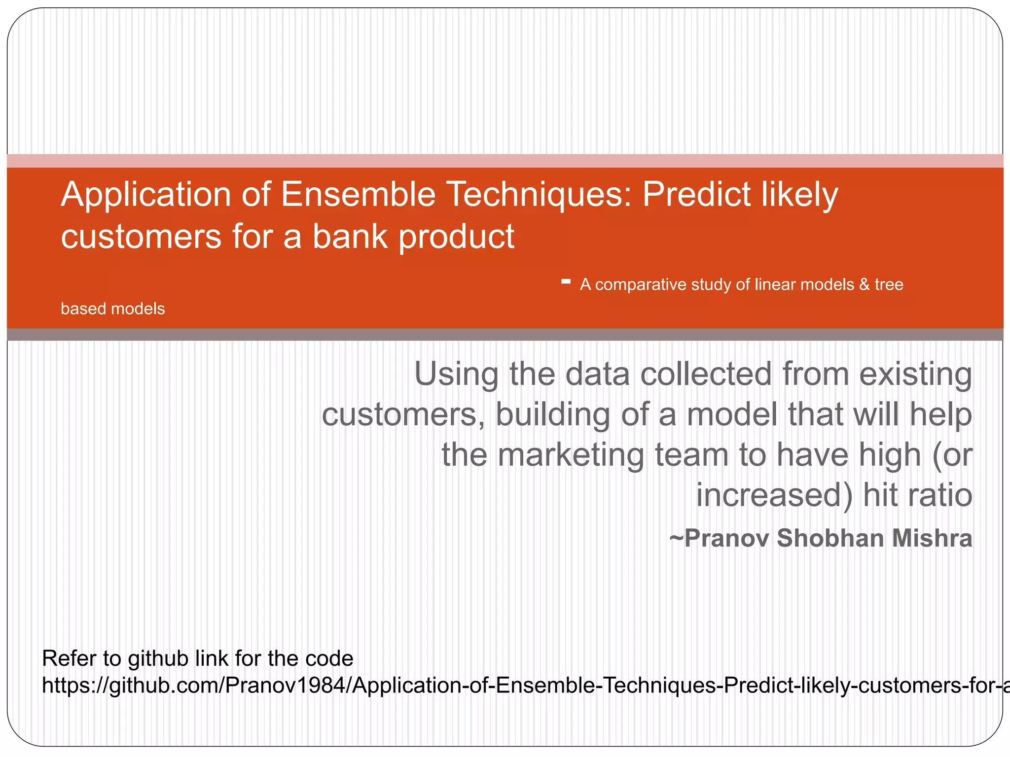 Prediction of potential customers for term deposit | PPT