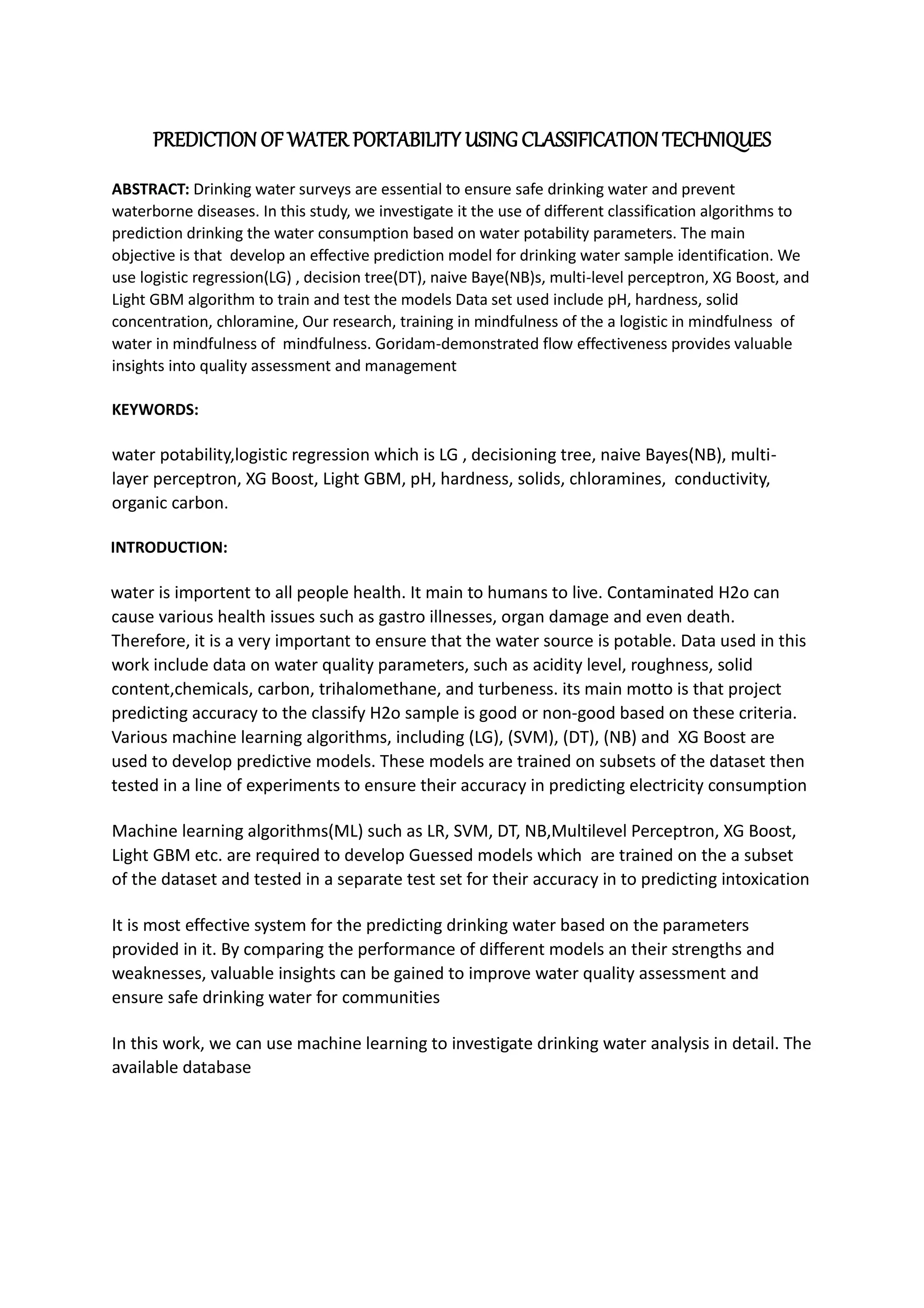 PREDICTION OF WATER PORTABILITY USING CLASSIFICATION TECHNIQUES.docx