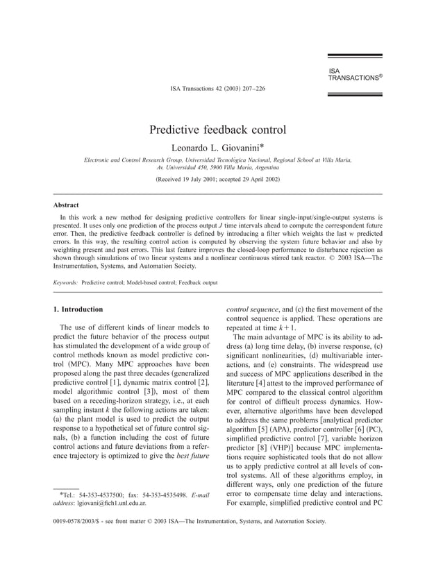 Predictive feedback control | PDF