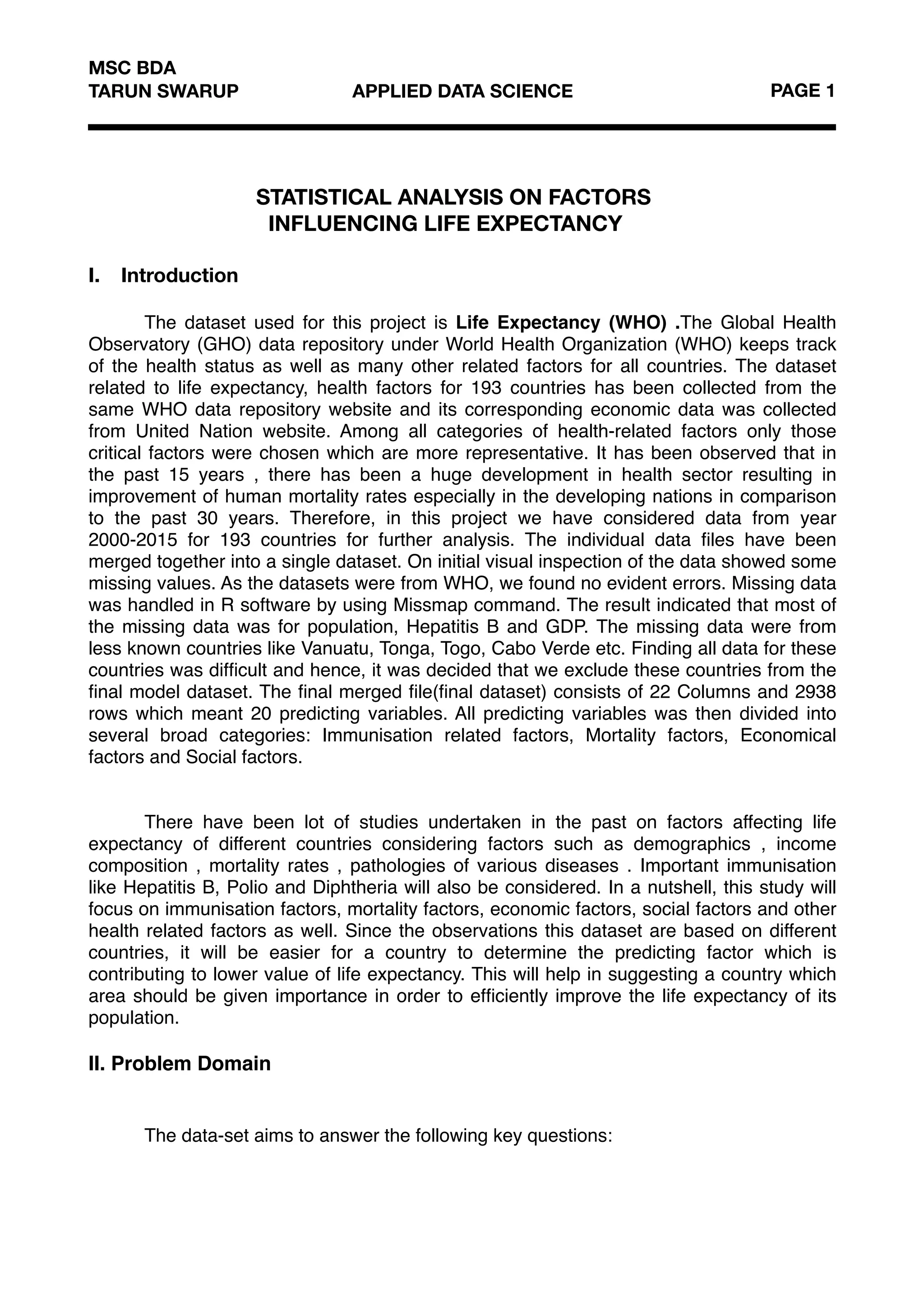 Factors Affecting Life Expectancy: An Analysis of WHO Data | PDF