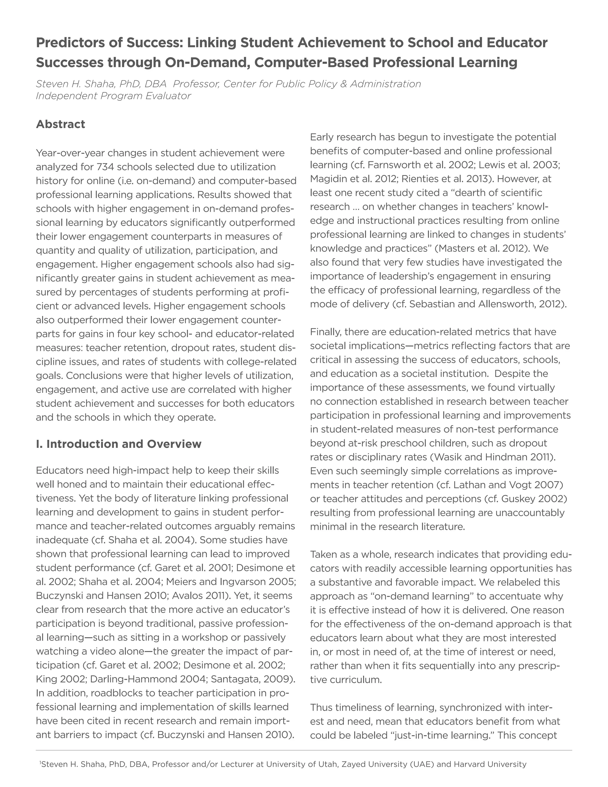 Predictors of Success: Student Achievement in Schools | PDF ...