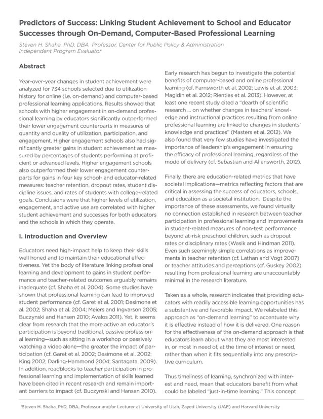 Predictors of Success: Student Achievement in Schools | PDF