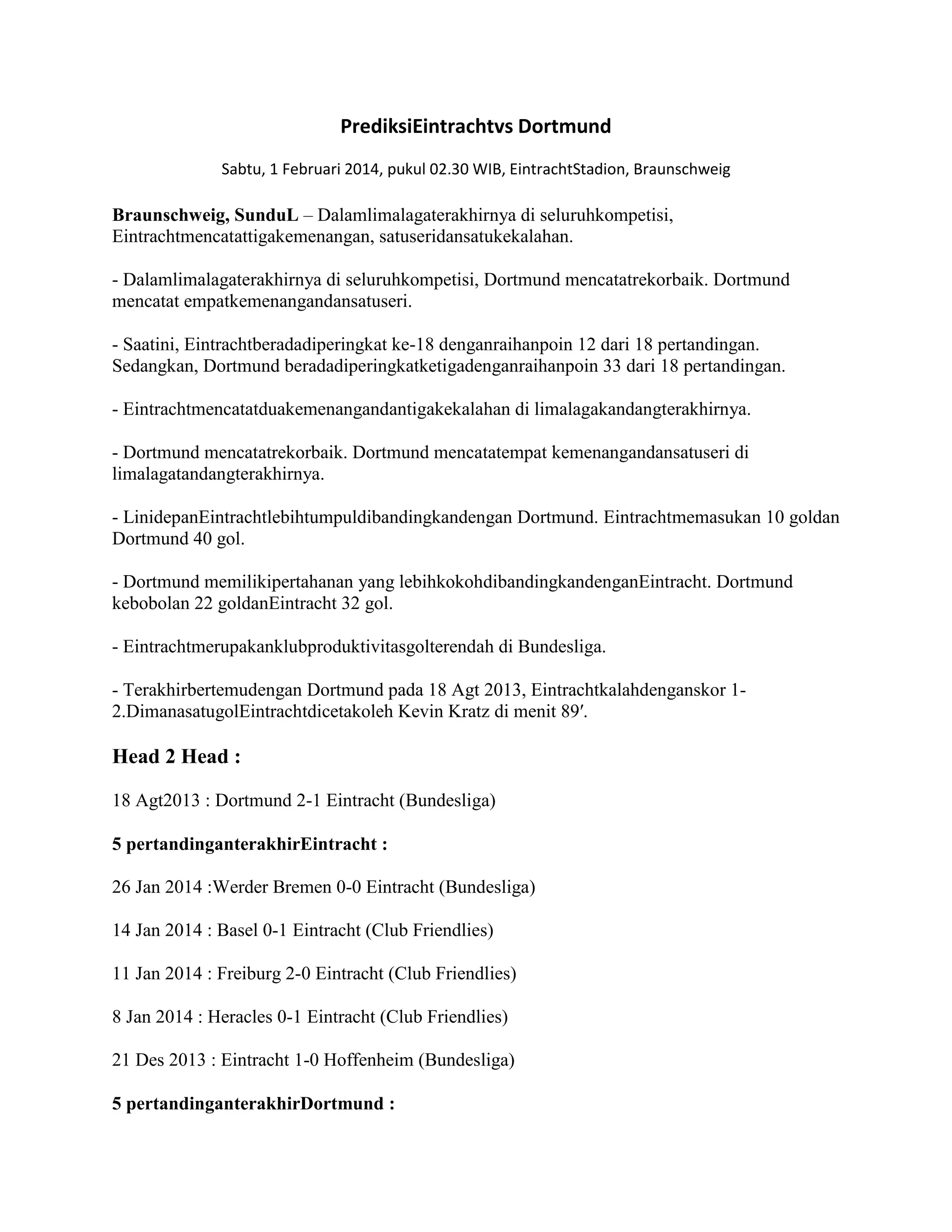 Prediksi eintracht vs dortmund | PDF