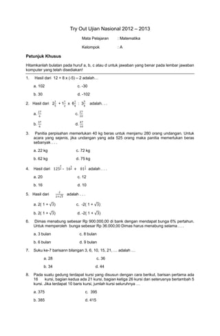 Latihan soal Matematika UN 2013 Paket 17 | PDF
