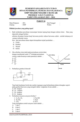 Naskah Soal Prediksi Ujian Nasional IPA SMP 2014 paket 16 | PDF